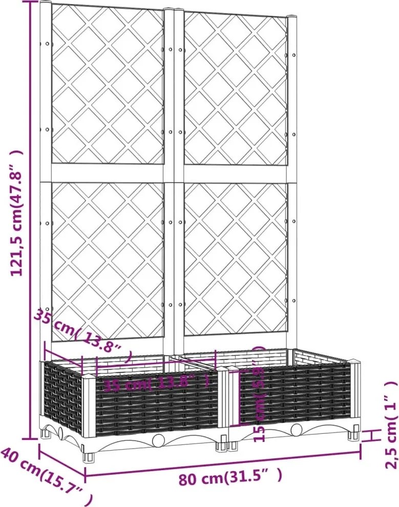 vidaXL Zahradní truhlík s treláží 80 x 40 x 121,5 cm PP [318260] Barva: Tmavě šedá