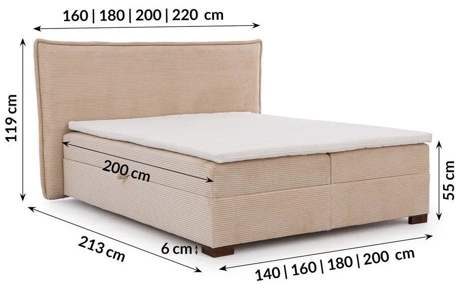 Béžová boxspring postel s úložným prostorem 200x200 cm Lysa – Ropez