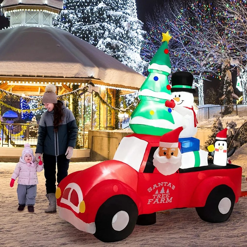Costway 220 cm Dlouhý nafukovací vánoční náklaďák s vánoční ozdobou Santa Claus
