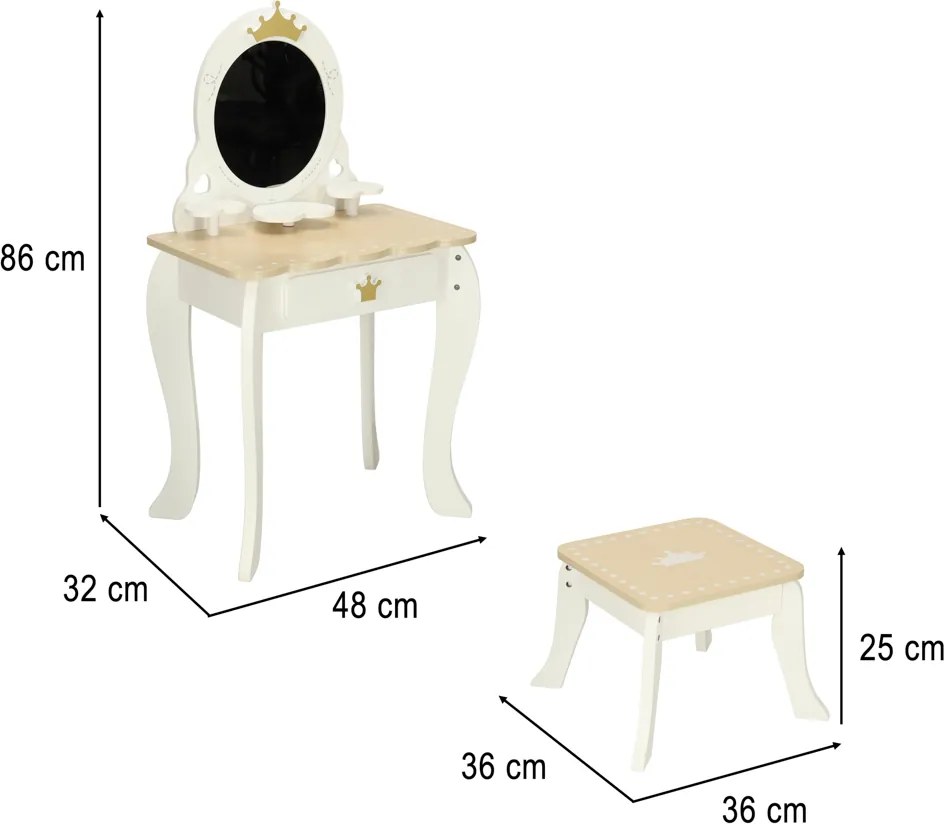 Dětský dřevěný toaletní stolek s doplňky bílý