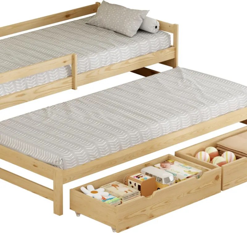 Postel s přistýlkou a úložným prostorem, 90x200, přírodní, ELARA Kondela 0000412691