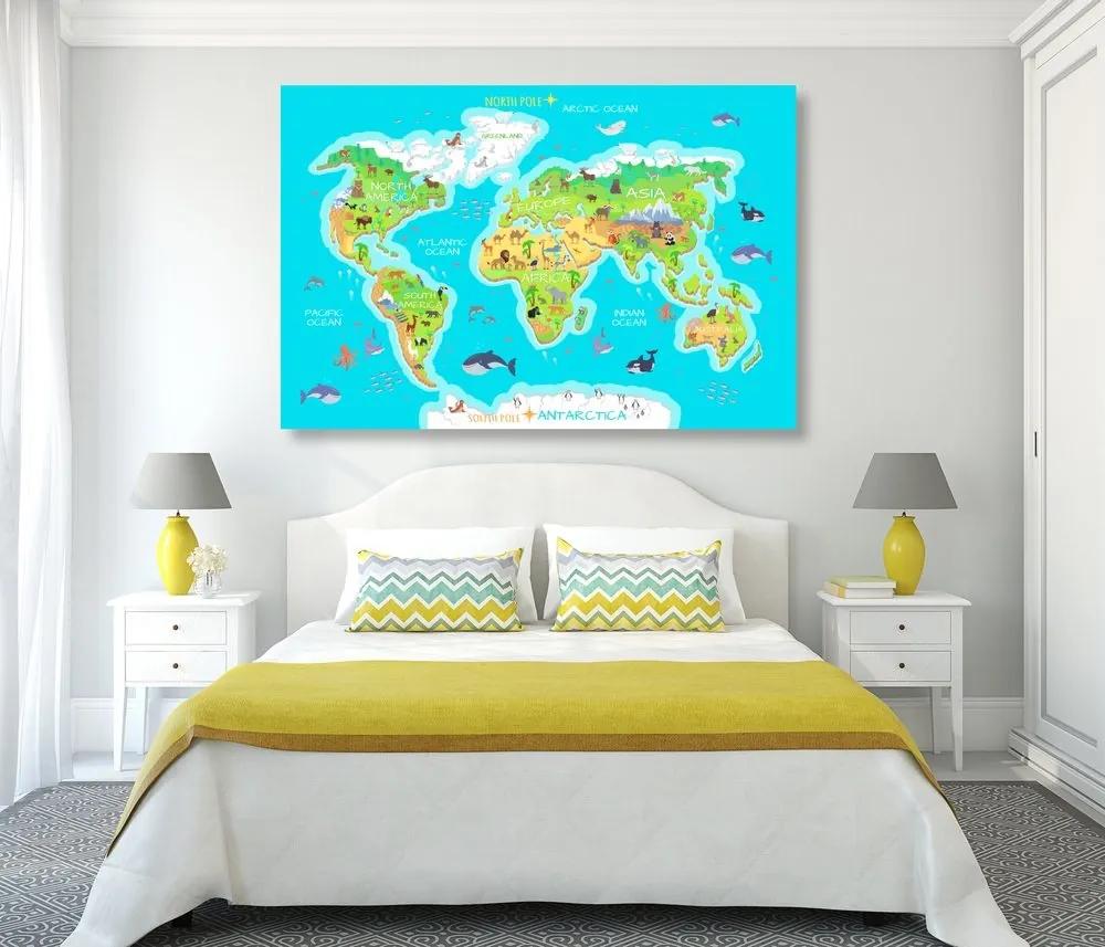 Obraz zeměpisná mapa světa pro děti - 60x40 cm