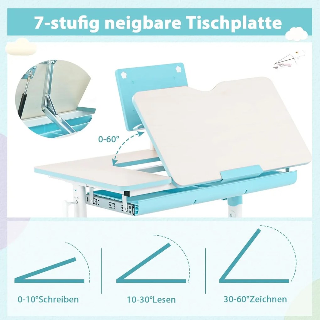 Costway Výškově nastavitelný dětský psací stůl se sklopnou deskou a stojanem