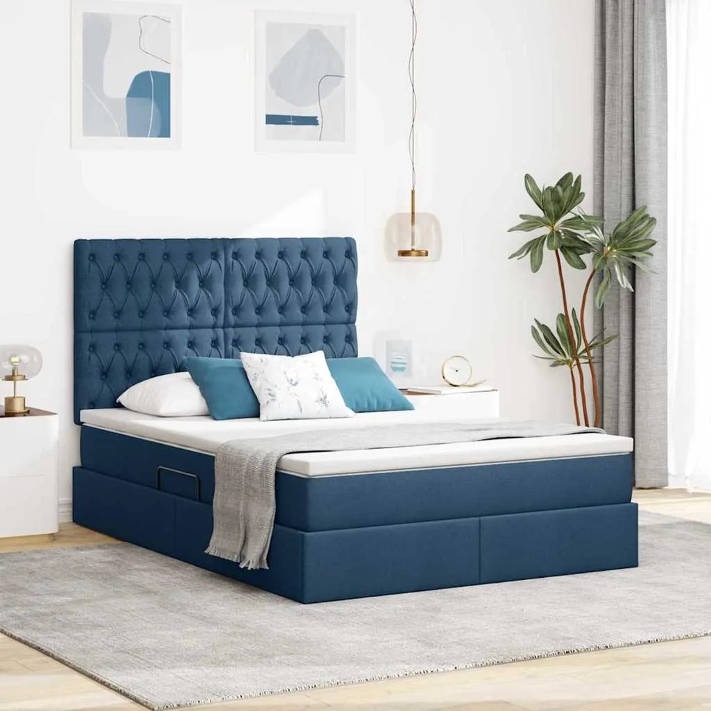 Postel s úložným prostorem a matrací Modrá 140 x 200 cm textil 3371852