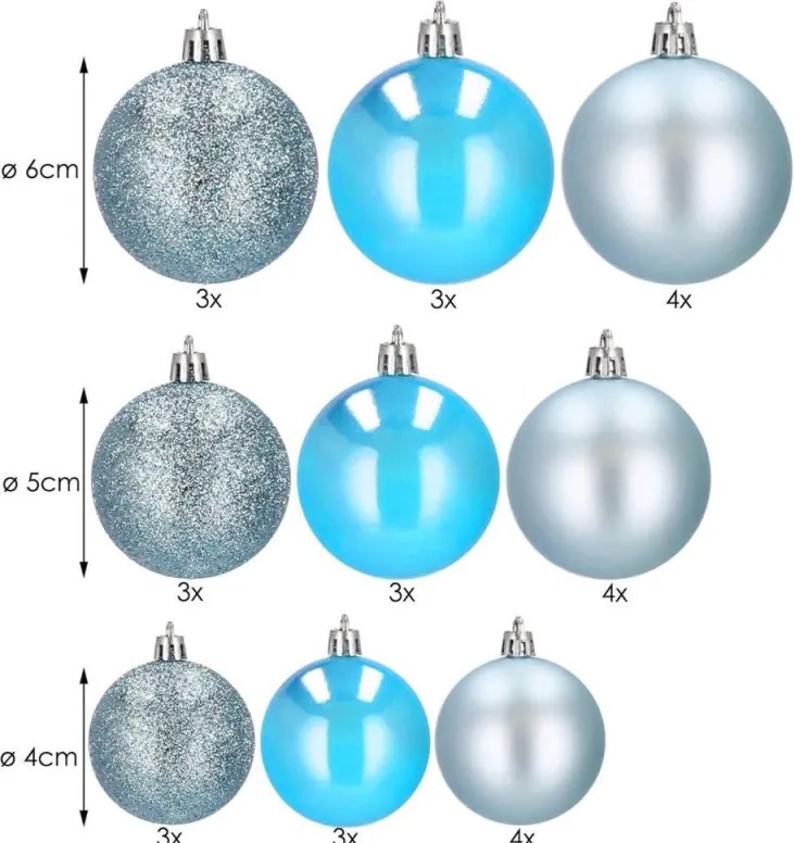 Vánoční baňky stříbrno-tyrkysové mix - 4/5/6cm, sada 30ks