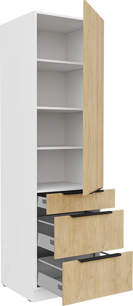 CREMONA bc | vysoká skříňka 60 DKS-210 3S1F potravinová | UNI dvířka | 60 cm | PREMIUM BOX | bílá/cremona
