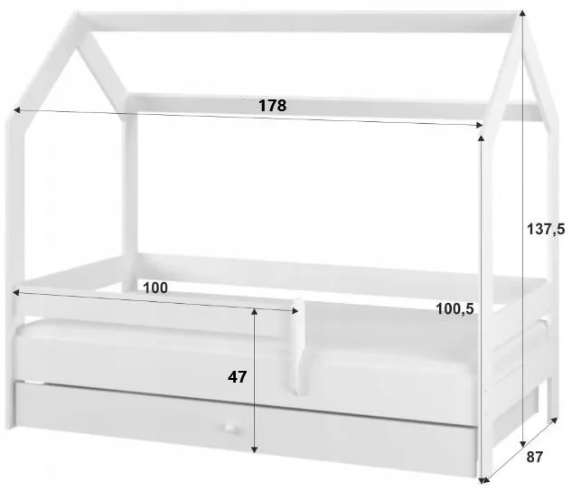 Dětská domečková postel se šuplíkem LITTLE HOUSE - dub sonoma - 180x80 cm