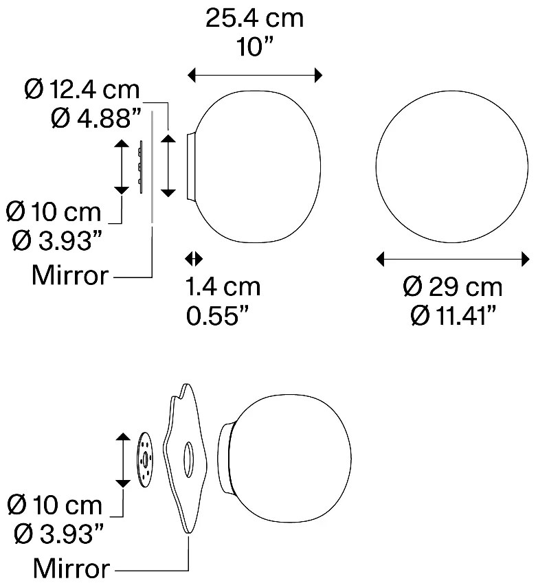Lodes Volum Mirror 29, nástěnné svítidlo na zrcadlo z bílého foukaného skla, 1x25W E27, prům.29cm, IP54