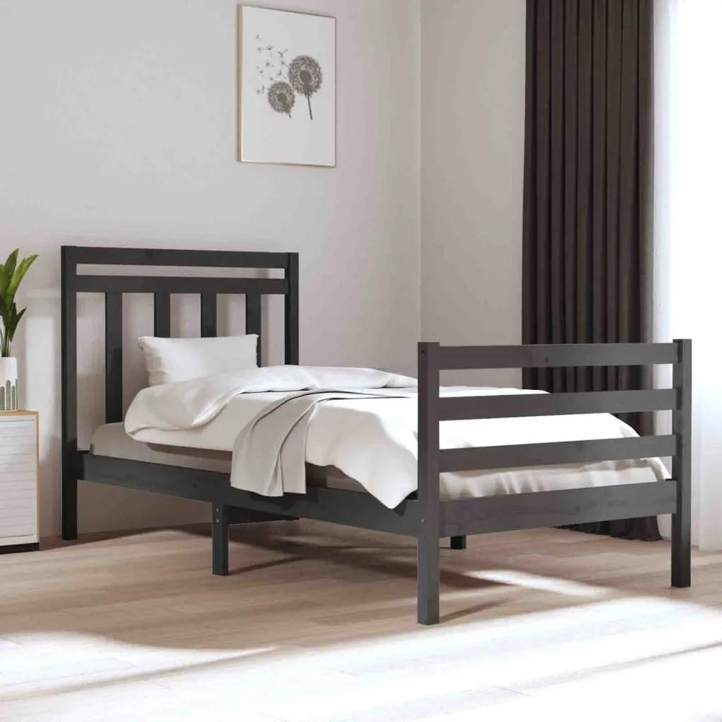 Rám postele šedý masivní dřevo 90 x 200 cm,  3105302