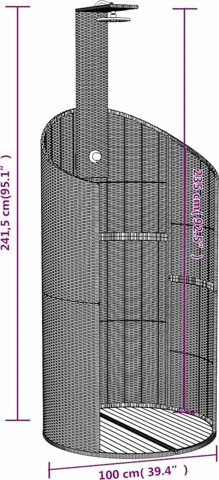 vidaXL Venkovní sprcha 100 x 100 x 241,5 cm polyratan a akácie [368214] Barva: Černá