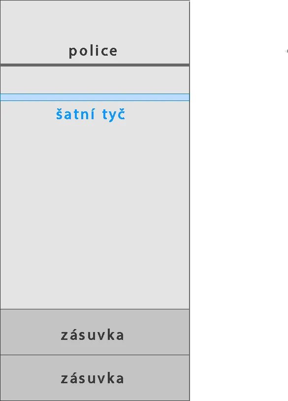 LORIN ka | šatní skříň 2 s nástvcem 18 | 90 cm | výška 236 cm | s policí, zásuvkami a šatní tyčí | PUSH OPEN | kašmír