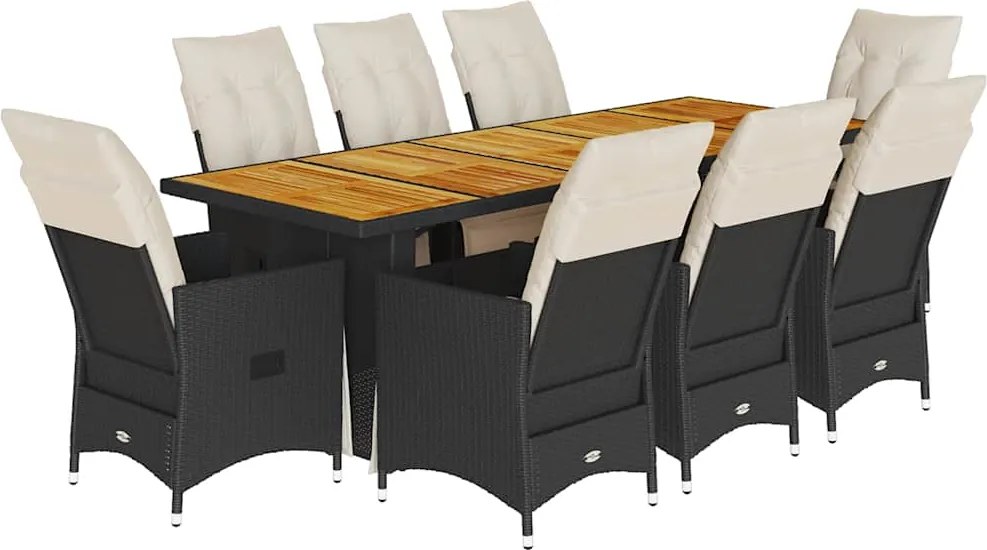 9dílný zahradní bistro set s poduškami černý polyratan 3277255
