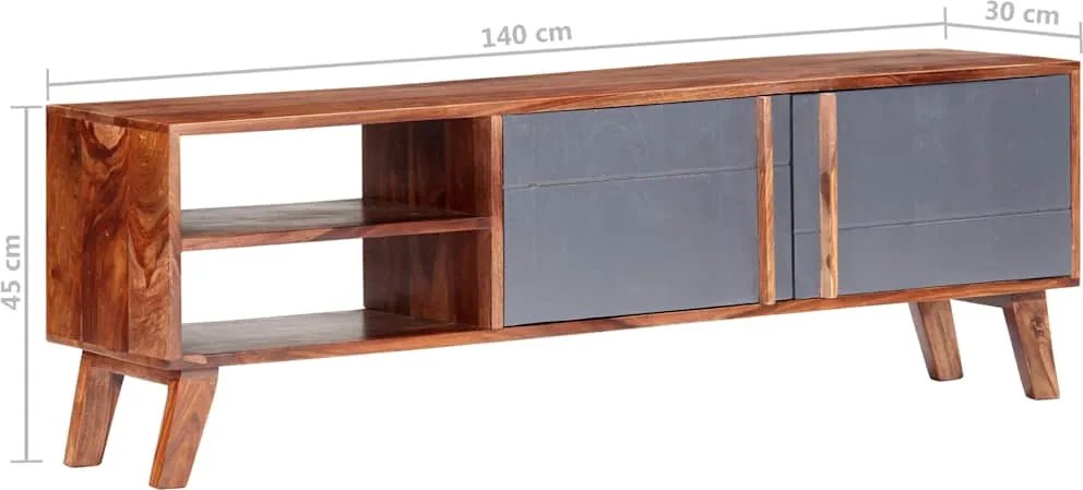 TV stolek šedý 140 x 30 x 45 cm masivní dřevo 286369
