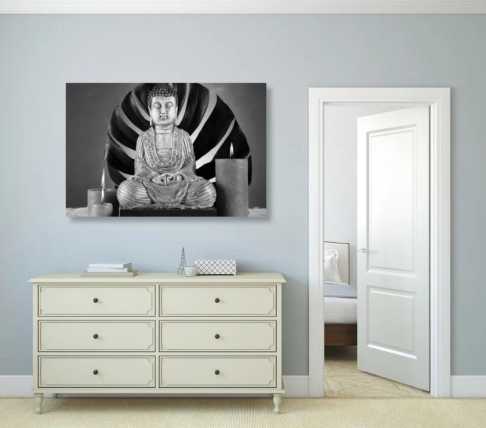 Obraz Budha s relaxačním zátiším v černobílém provedení - 90x60 cm