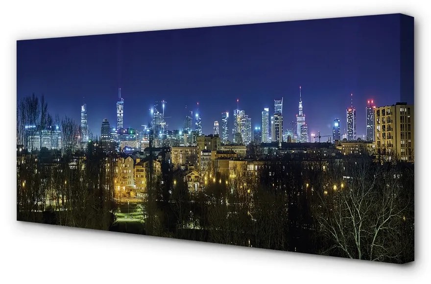 Obrazy na plátně Noční panorama Varšavy 125x50 cm