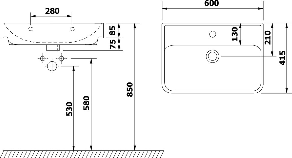 Bruckner NEON keramické umyvadlo 60 x 41,5 cm s přepadem bílá 201.132.0