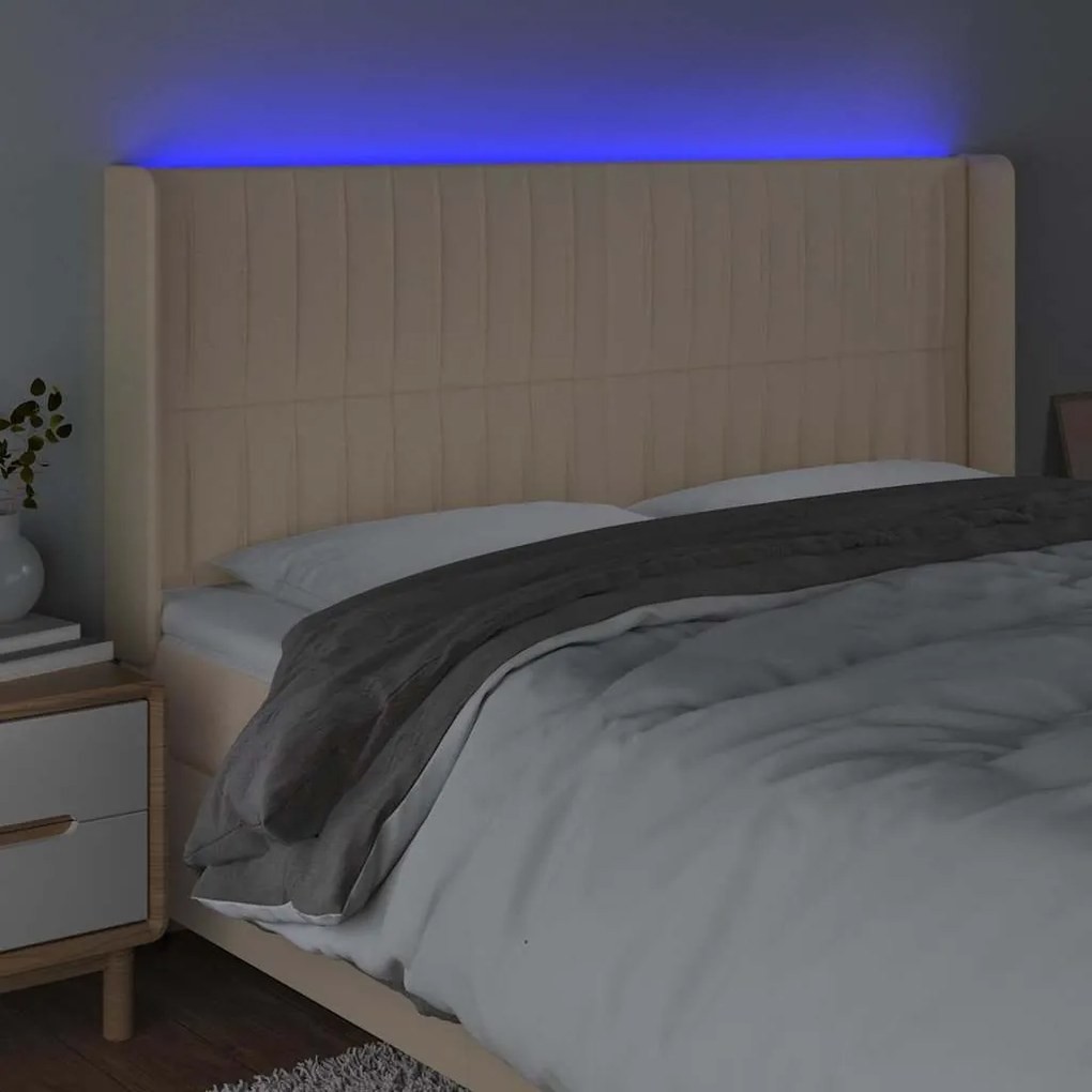 Čelo postele s LED krémové 203 x 16 x 118/128 cm textil 3124313