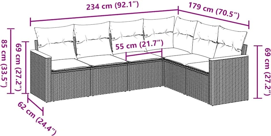 6dílná zahradní sedací souprava s poduškami černá polyratan 3258402