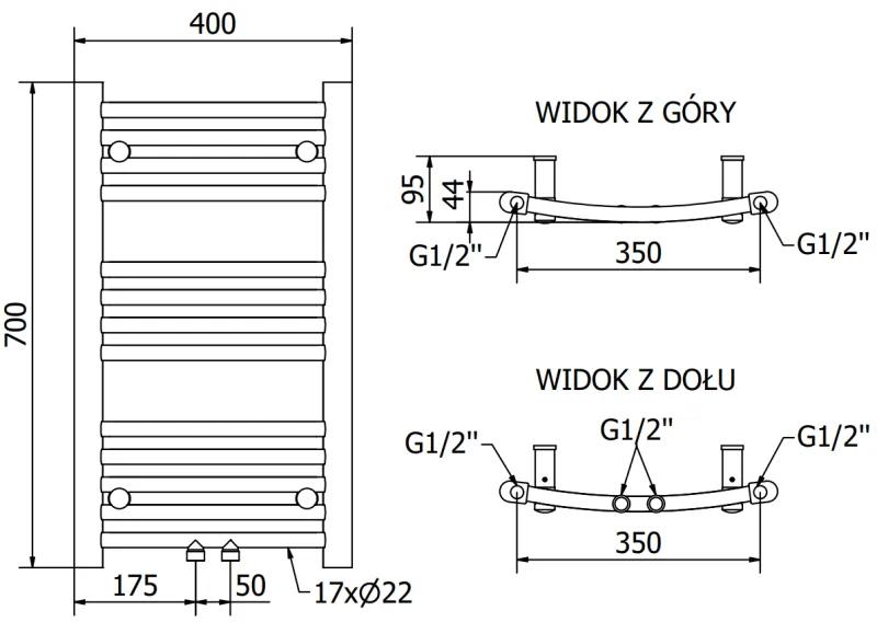 Mexen Ares koupelnový radiátor 700 x 400 mm, 240 W, Černá - W102-0700-400-00-70