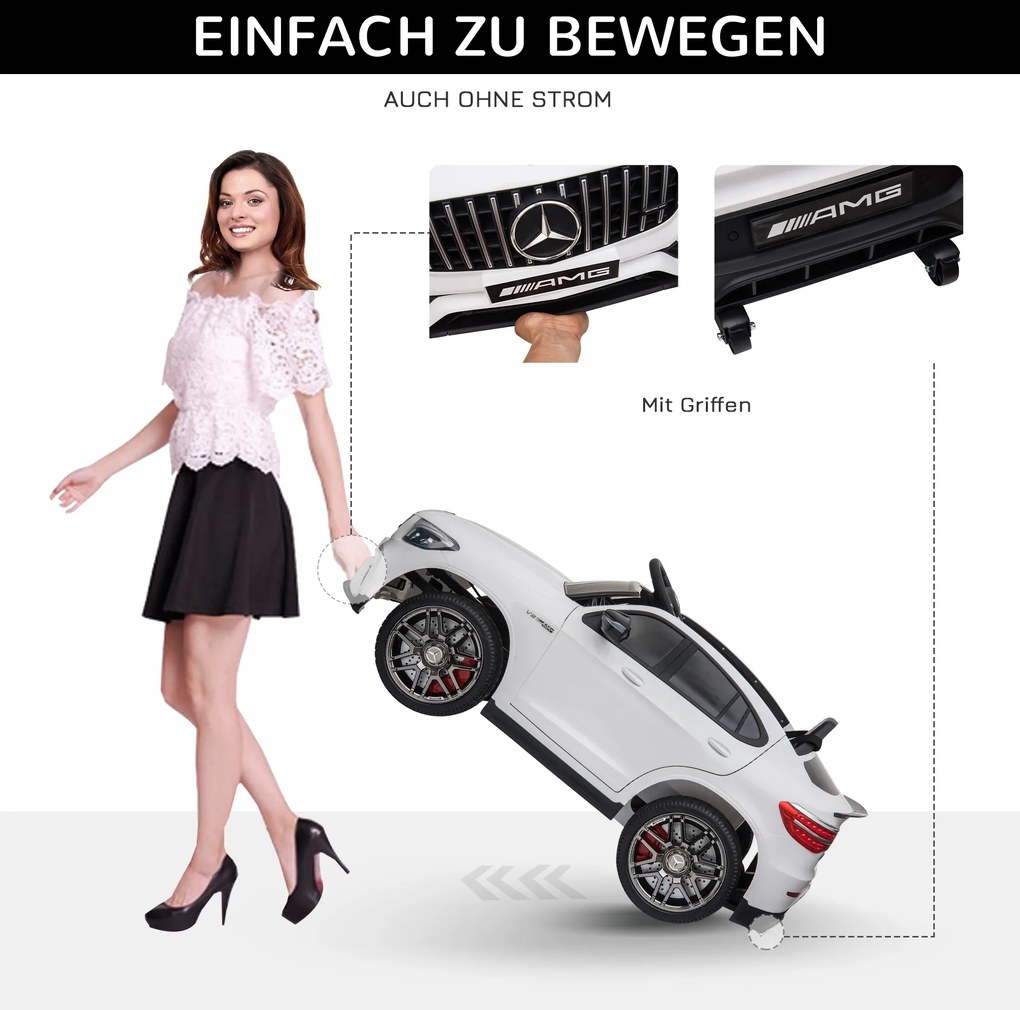 HOMCOM 12V Mercedes-Benz AMG GLC63S COUPE dětské elektrické autíčko s dálkovým ovládáním a bezpečnostním pásem, 2 x 35W motory, bílé 115 x 70 x 55 cm…