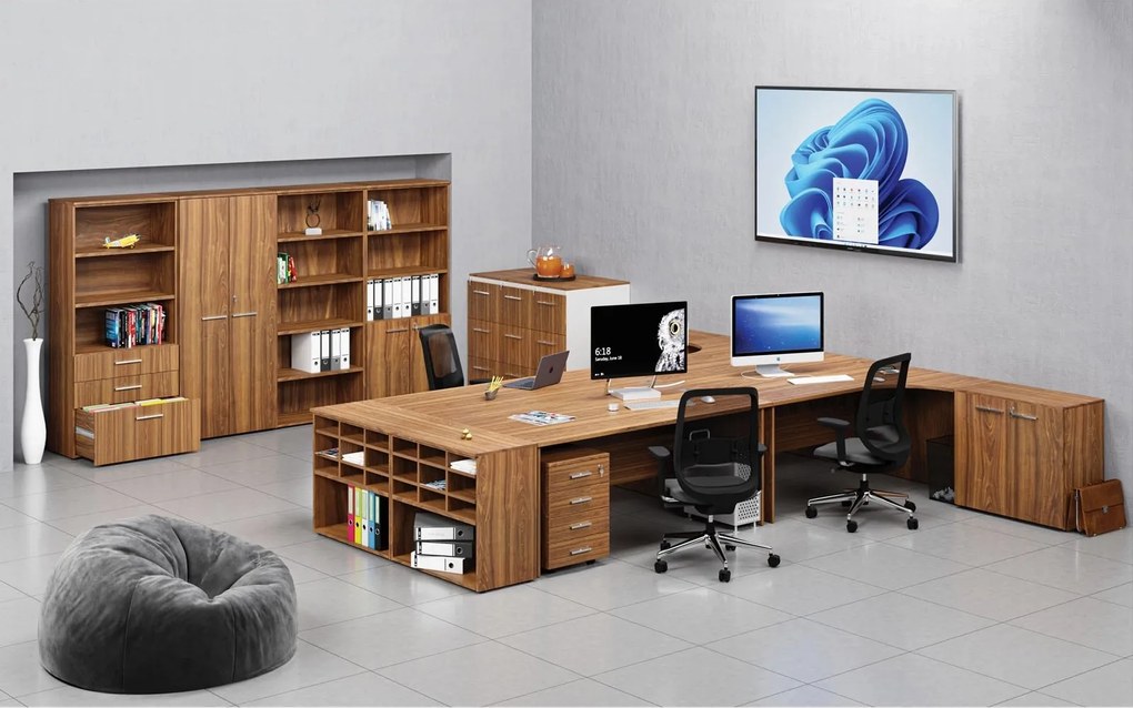 Kancelářský mobilní kontejner PRIMO WOOD, PUSH-lock, 3 zásuvky, ořech