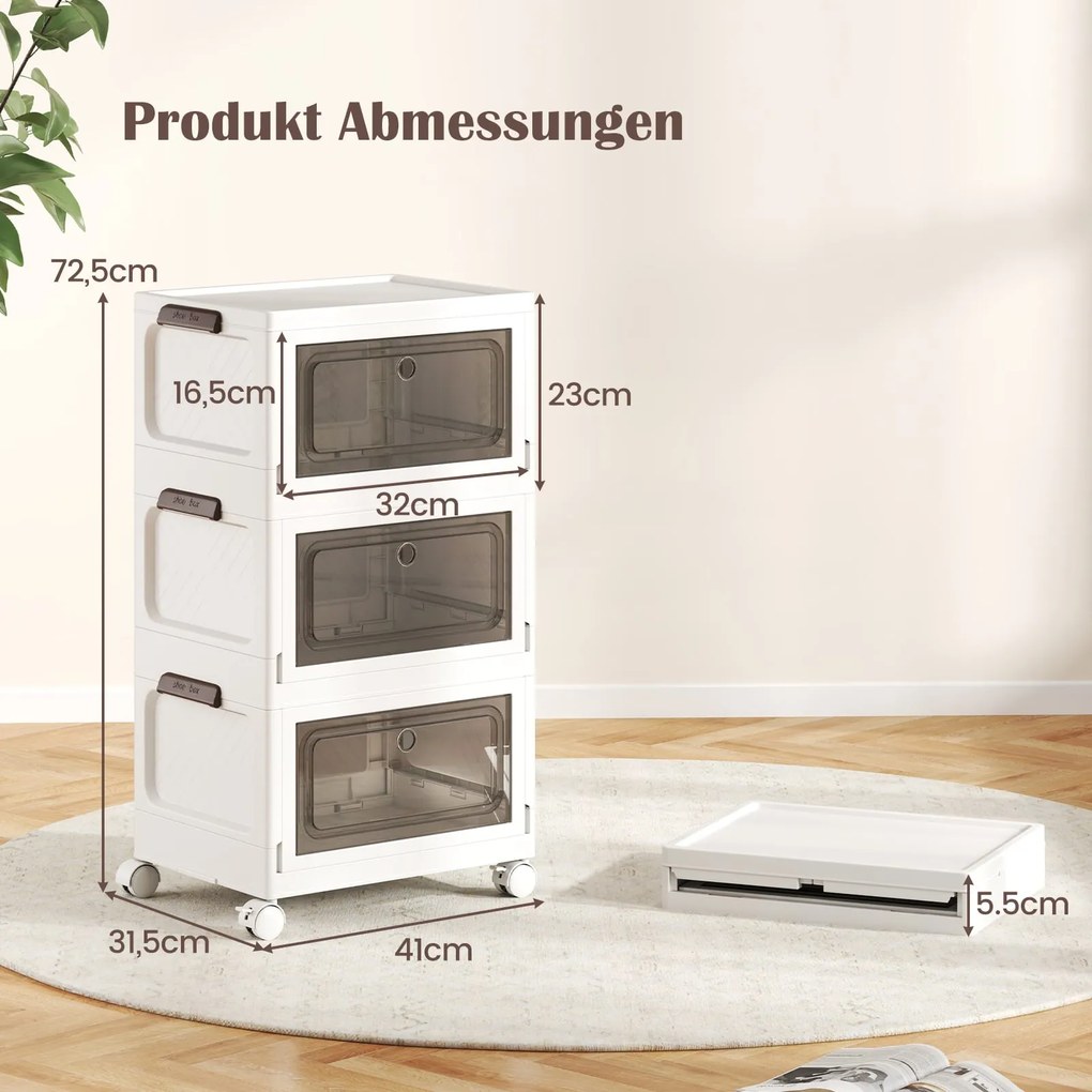 Costway Úložný box s víkem skládací boxy pro ukládání3sada plastová krabice