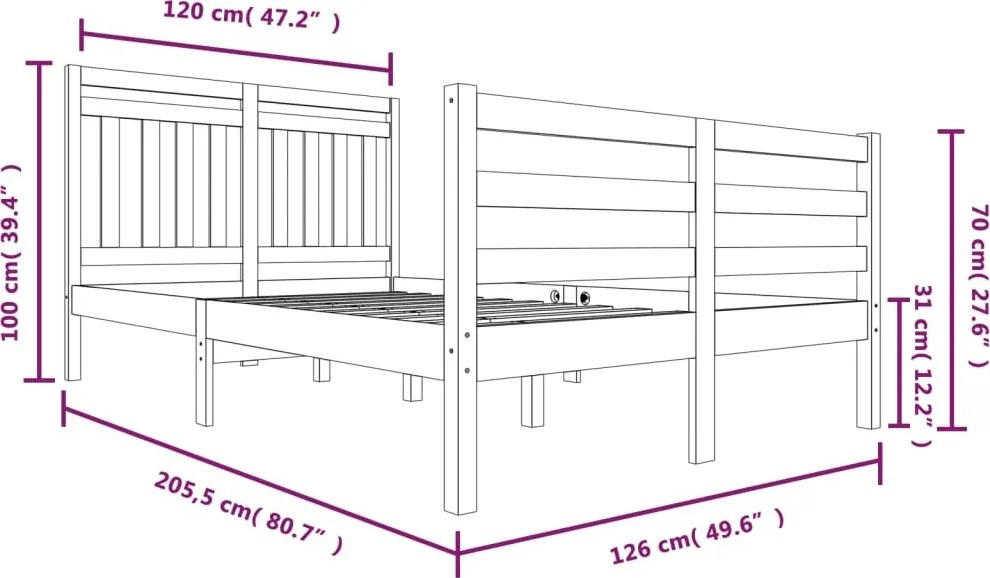 vidaXL Rám postele masivní dřevo 120 x 200 cm [3100649] Barva: Bílá