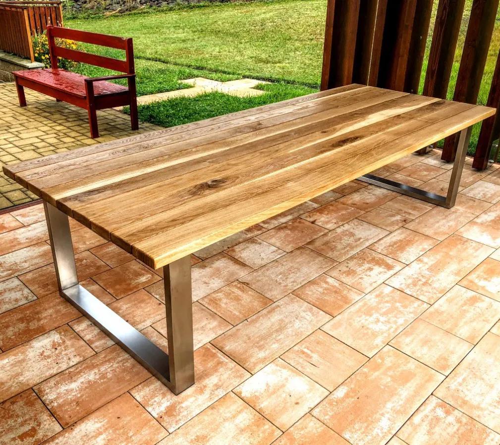 KULHÁNEK Zahradní stůl s nerezovou podnoží XXL Odstín nátěru: olej - bezbarvý, Velikost desky: individuální