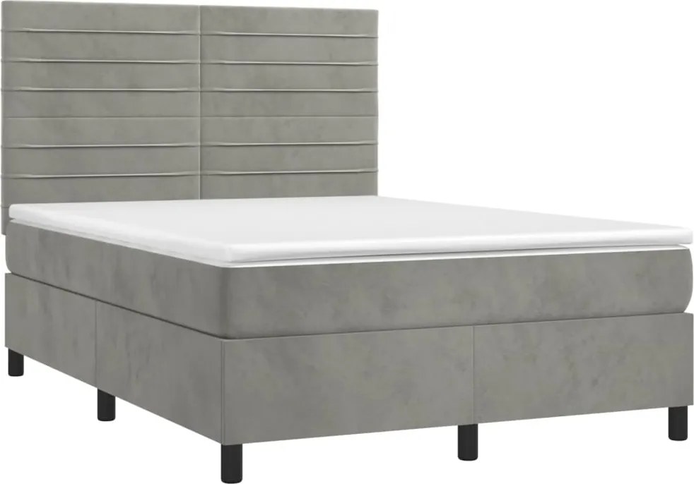 Box spring postel s matrací a LED světle šedá 140x190 cm samet 3136179
