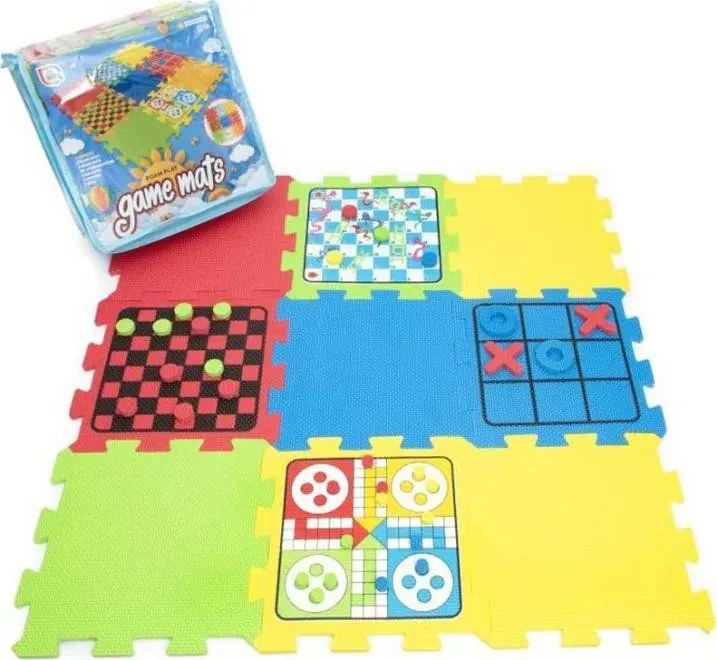 Puzzle podložka pěnová s designem společenských her v tašce se zipem