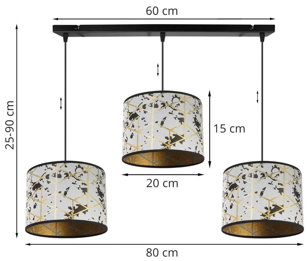 Závěsné svítidlo Werona 5, 3x šedé textilní stínítko se vzorem, g