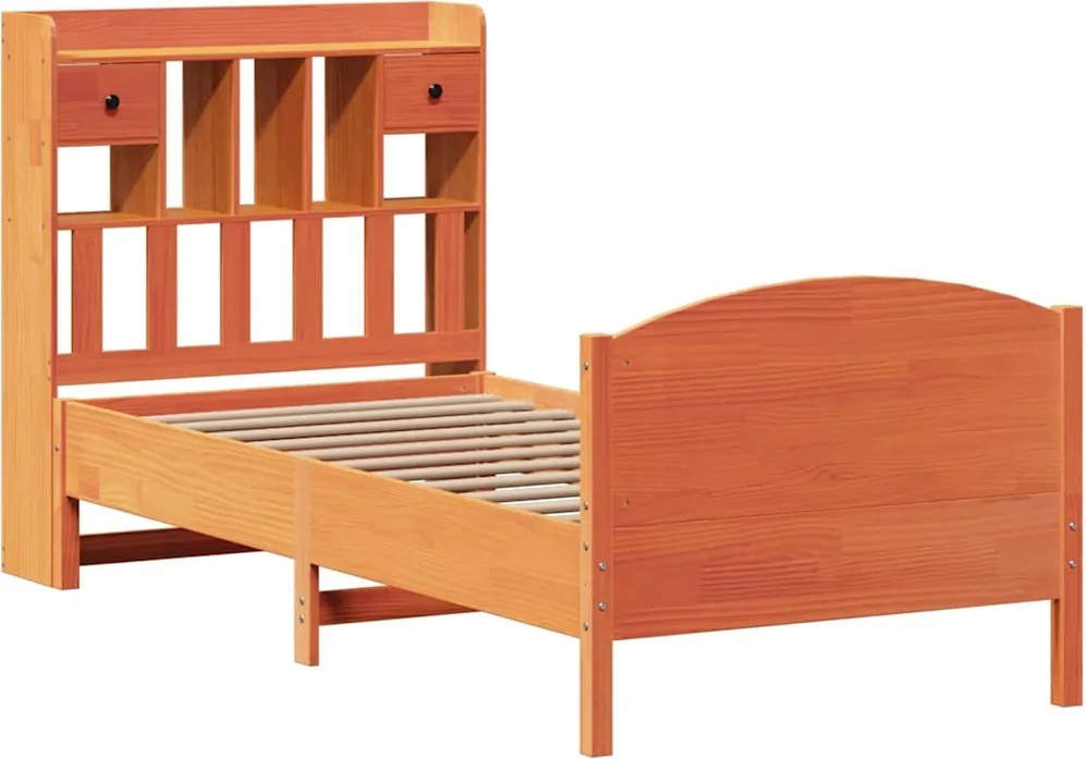 Postel s knihovnou bez matrace hnědá 75x190 cm masivní borovice 3323169