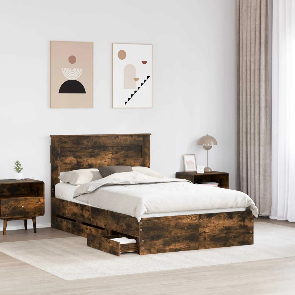Rám postele s čelo Kouřový dub 120 x 190 cm Inženýrské dřevo 3409861
