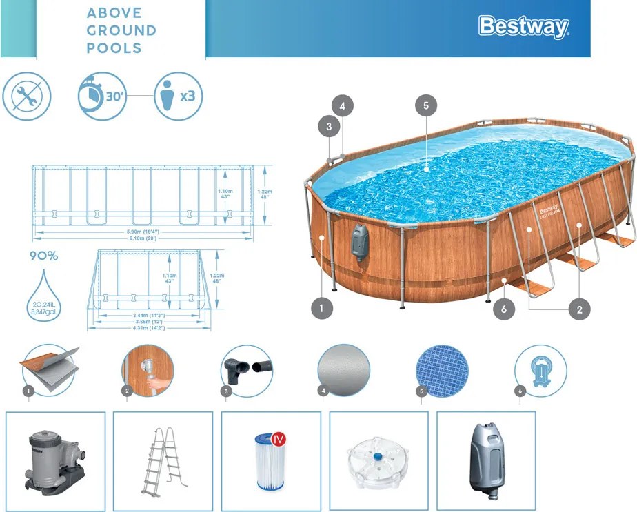 Bestway Power Steel Comfort Jet 6,1 x 3,66 x 1,22 m 56719