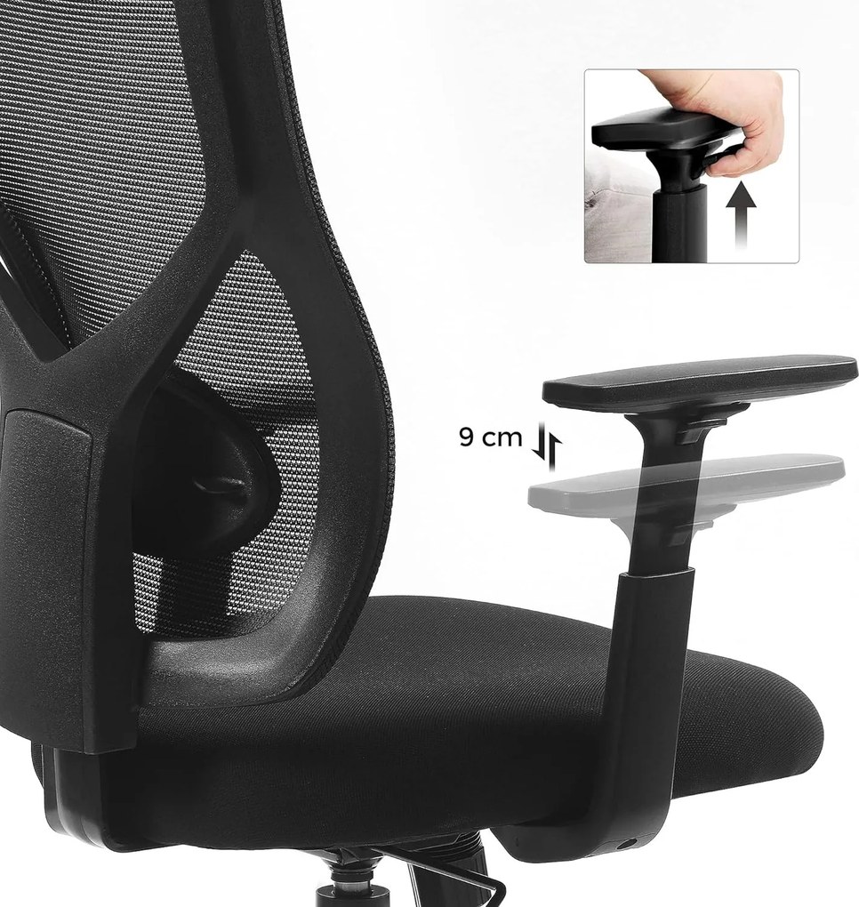 SONGMICS síťová kancelářská židle, ergonomická otočná židle, černá