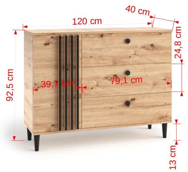 ADRK Komoda LIVIA 03 ART 120, dub artisan