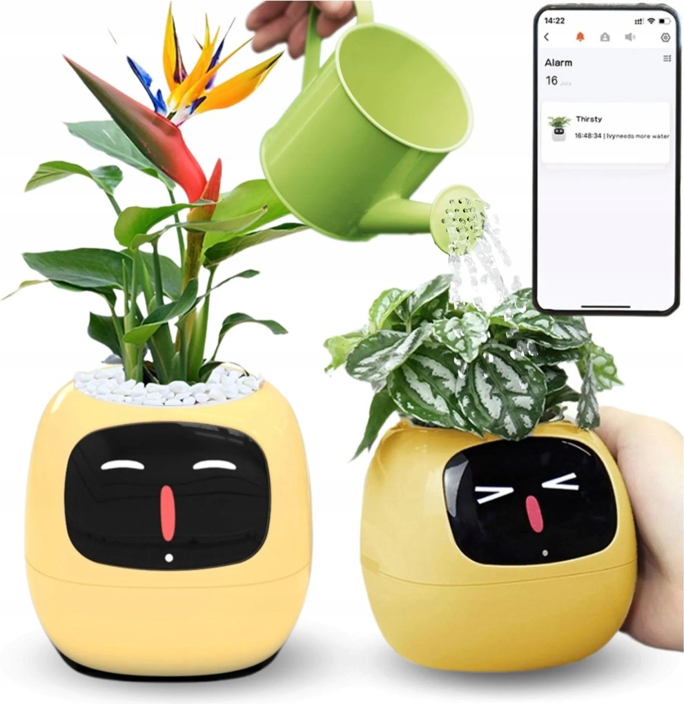 Inteligentní květináč Ivy Smart Planter, obal na květináč Plantsio, Žlutý