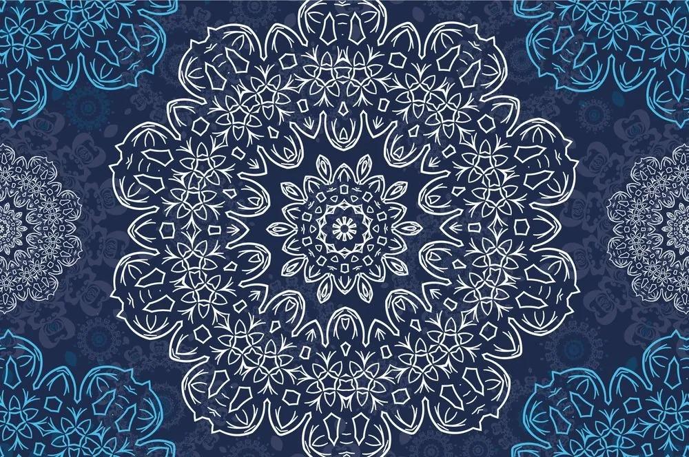 Samolepící tapeta modrá Mandala s abstraktním vzorem - 450x300 cm