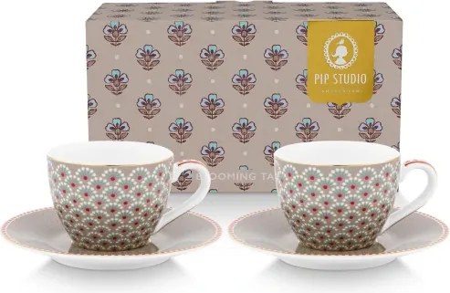 Pip Studio Blooming Tales sada 2ks šálků s podšálky 100ml, khaki (Sada 2 ks espresso šálků s podšálky )