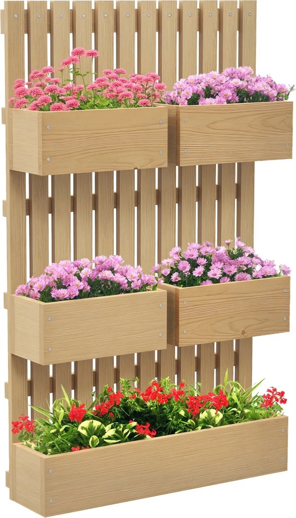 Závěsný květináč Outsunny s 5 odnímatelnými truhlíky z masivního dřeva a neprodyšnou tkaninou, 60 x 16 x 100 cm | Aosom
