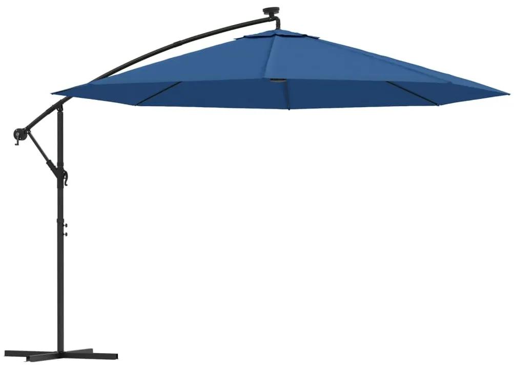 vidaXL Konzolový slunečník s LED osvětlením azurově modrý 350 cm
