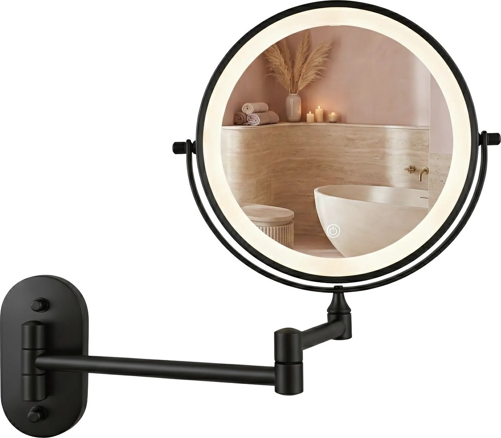 Rea Glow, kosmetické LED zrcadlo nástěnné 20 cm, černá matná, HOM-70000