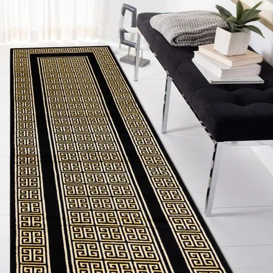 Dywany Łuszczów, Běhoun Gloss 6776 86 greek black/gold, 60x300, žlutá, kancelář