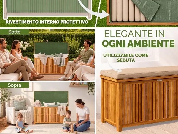 Zahradní úložný box z akáciového dřeva 115x50x59cm s vnitřní plachta odolné vůči počasí 205L
