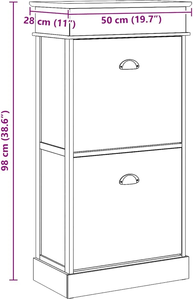 vidaXL Marketos Botník šedý 50 x 28 x 98 cm dřevo pavlovnie