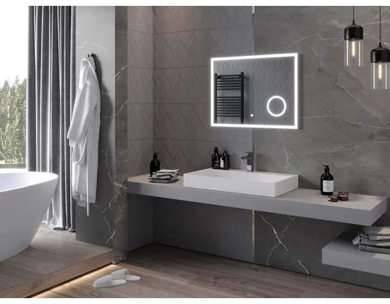 Mexen Kala, LED koupelnové zrcadlo s podsvícením a kosmetickým zrcadlem 80 x 60 cm, 6000K, ochrana proti zamlžování, 9820-080-060-611-00