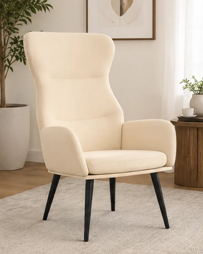 relaxační křeslo, odpočinkové, dřevo/kov/textil, 96x68x79 cm, nohy černé/krémová, Dekorino KR20260057