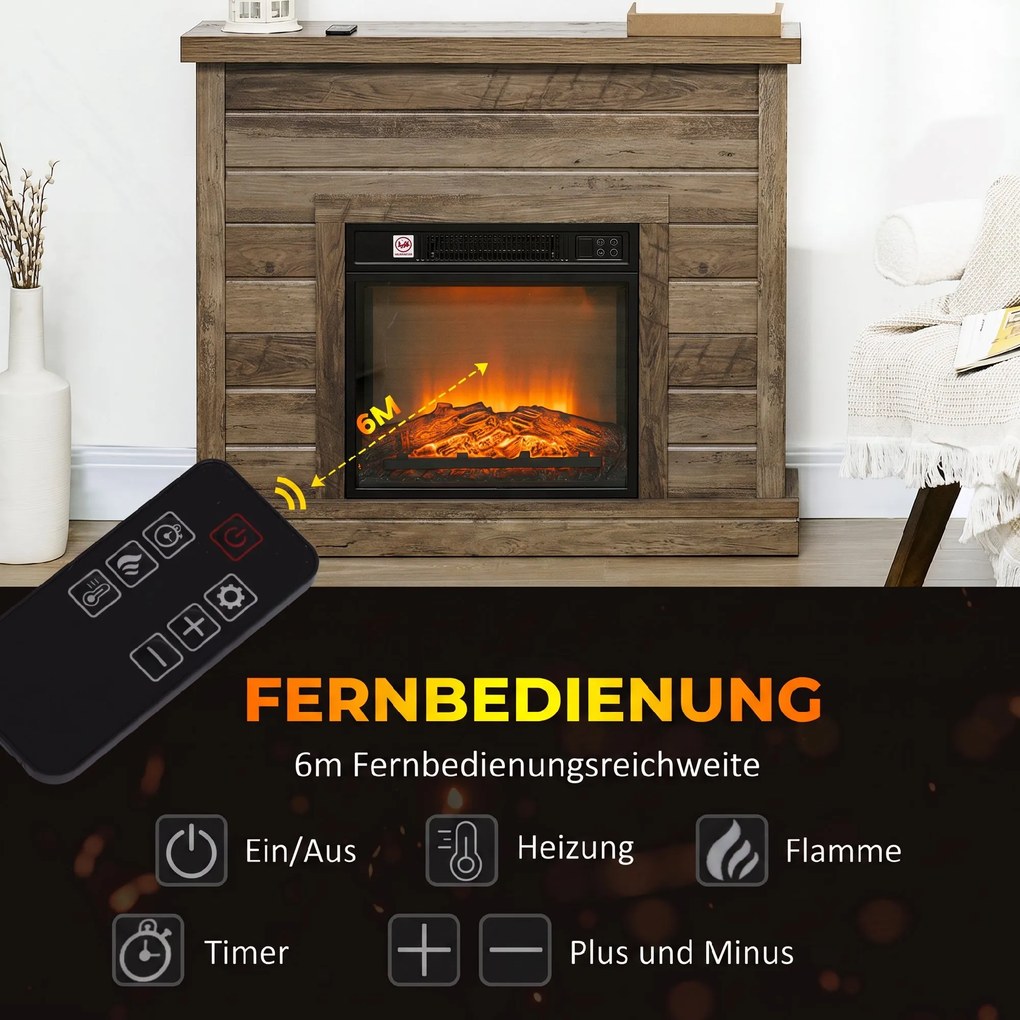 HOMCOM Elektrický krb, 3D plamenový efekt, 3 nastavení, časovač, dálkové ovládání, přírodní dřevo