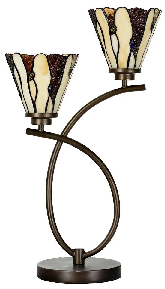 Béžovo-hnědá stolní lampa Tiffany Titto se 2květy - 46*28*63 cm E14/max 2*40W