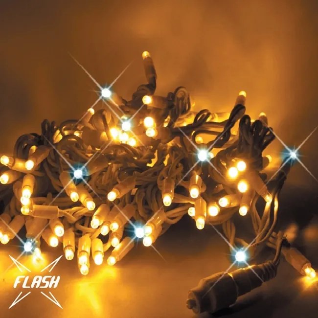 Easy Fix LED světelný řetěz, 20 m, venkovní, teple bílá s FLASH, 120 diod, bílý kabel, IP67
